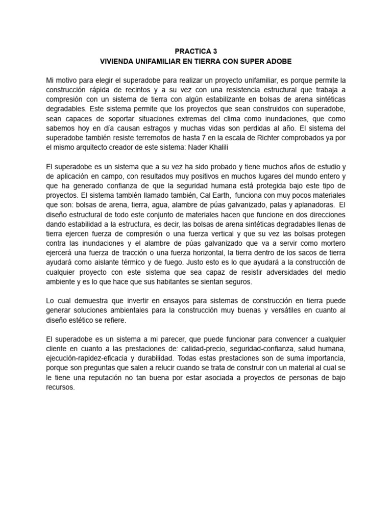 ANALISIS VIVIENDA UNIFAMILIAR SUPER ADOBE.docx | PDF