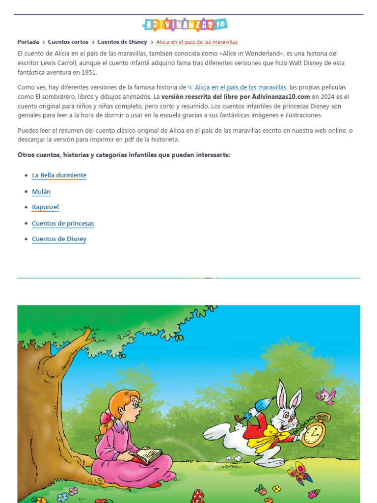 ALICIA EN EL PAÍS DE LAS MARAVILLAS Cuento Corto 3real | PDF | Las ...