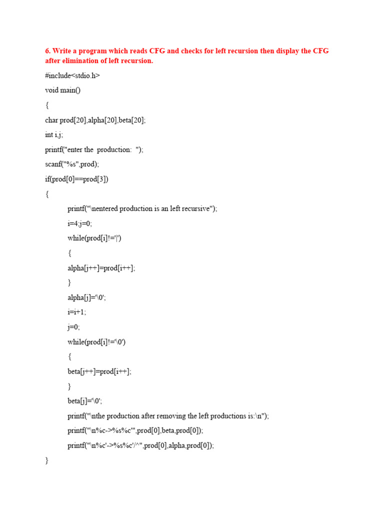 Eliminate Left Recursion in CFG | PDF