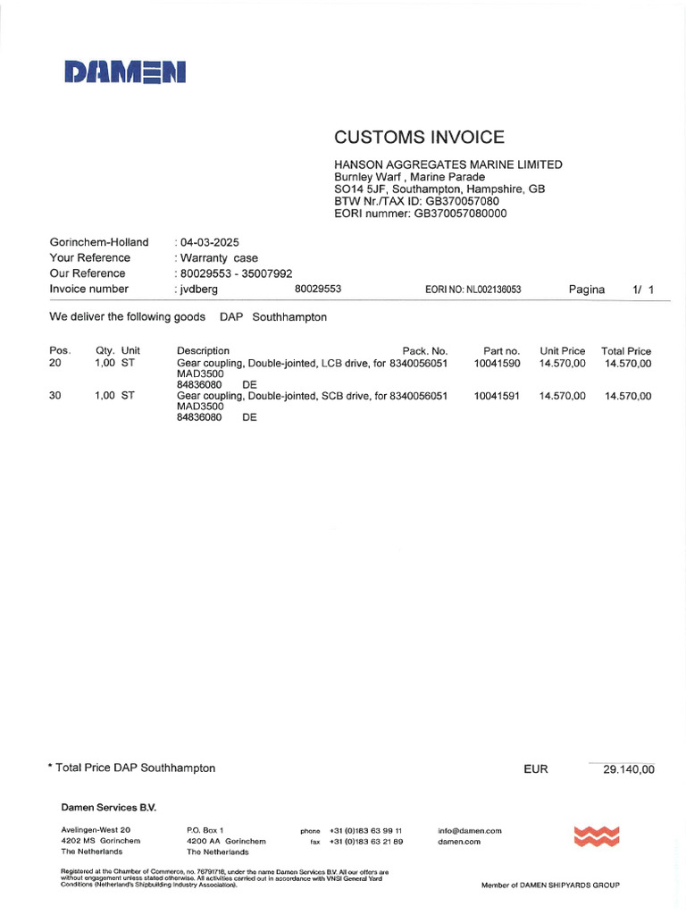 Customs Invoice 80029553 | PDF