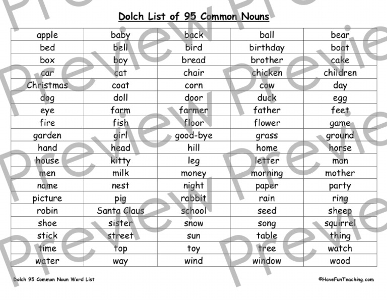 Dolch Common Nouns Preview | PDF