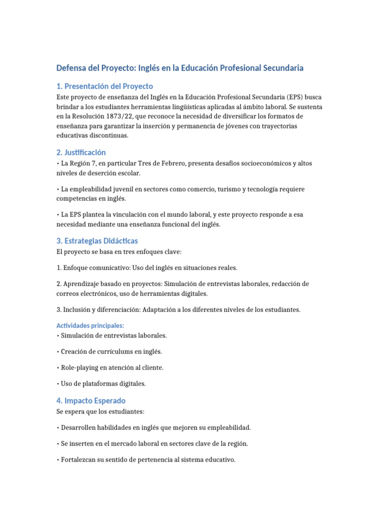 Defensa Proyecto Inglés EPS | PDF