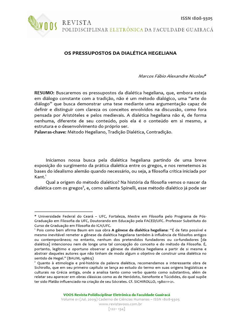 Os Pressupostos Da Dialetica Hegeliana | PDF | Dialética | Immanuel Kant