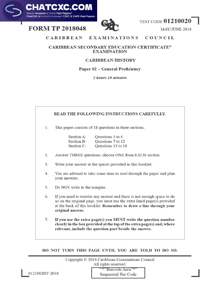 CSEC_Caribbean_History_P2_2018 | PDF | Barcode | Abolitionism