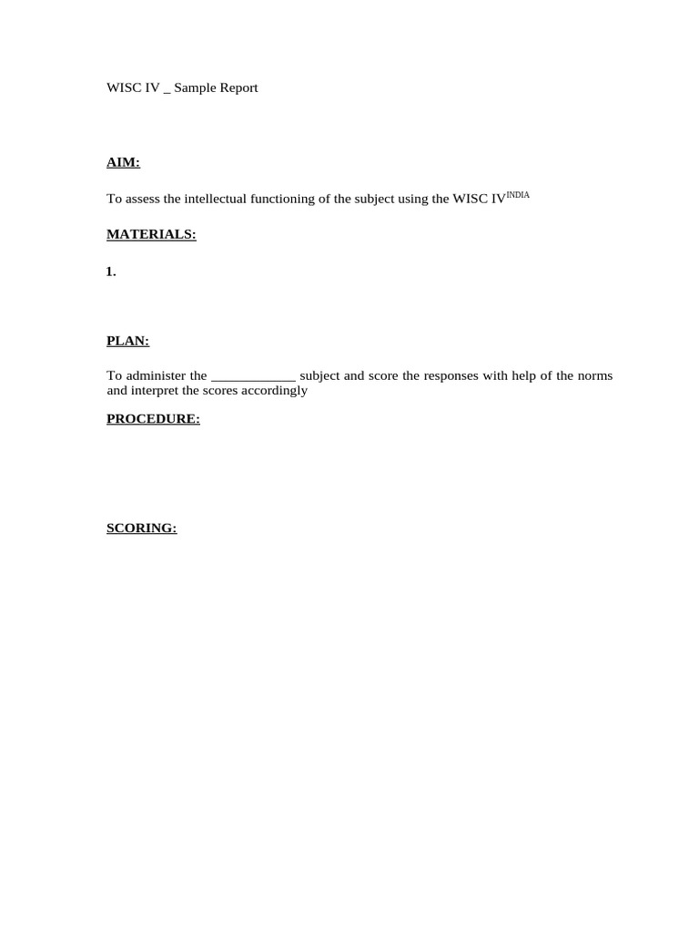 WISC IV Sample Report Overview | PDF | Wechsler Adult Intelligence ...