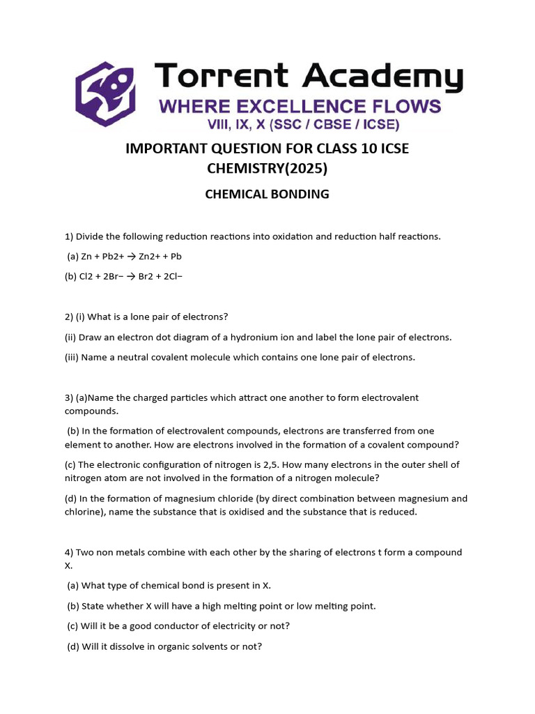 Chemical Bonding Imp Sheet | PDF | Chemical Compounds | Chemical Bond