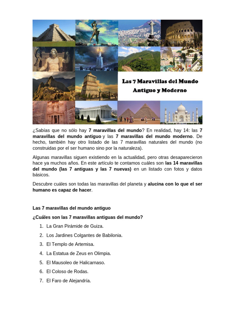 14 Maravillas del Mundo: Antiguas y Modernas | PDF