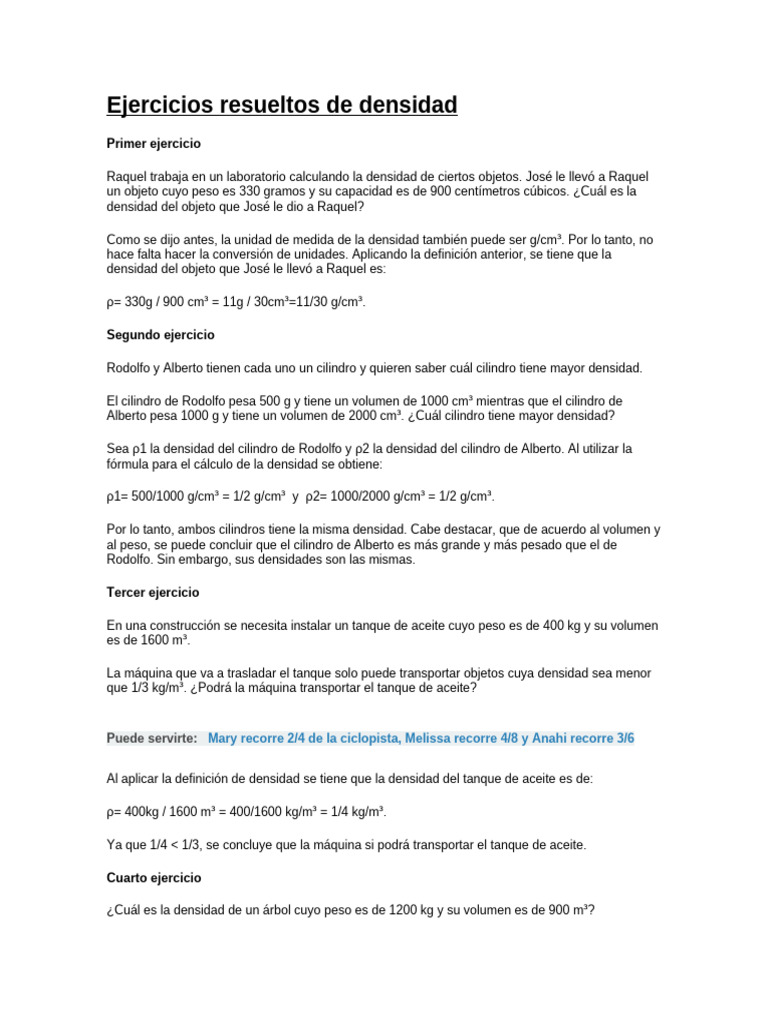 Ejercicios Resueltos de Densidad | PDF | Densidad | Kilogramo