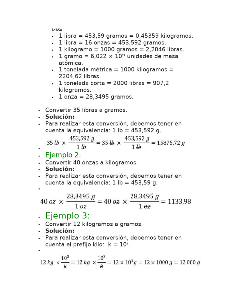 Conversiones de Masa y Volumen | PDF | Libra (masa) | Litro