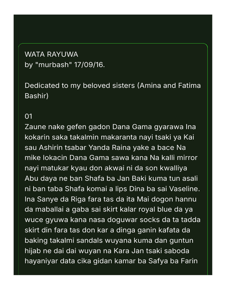 Chapter 1 Reading Wata Rayuwa Complete Hausa Novel Hausanovels001 | PDF