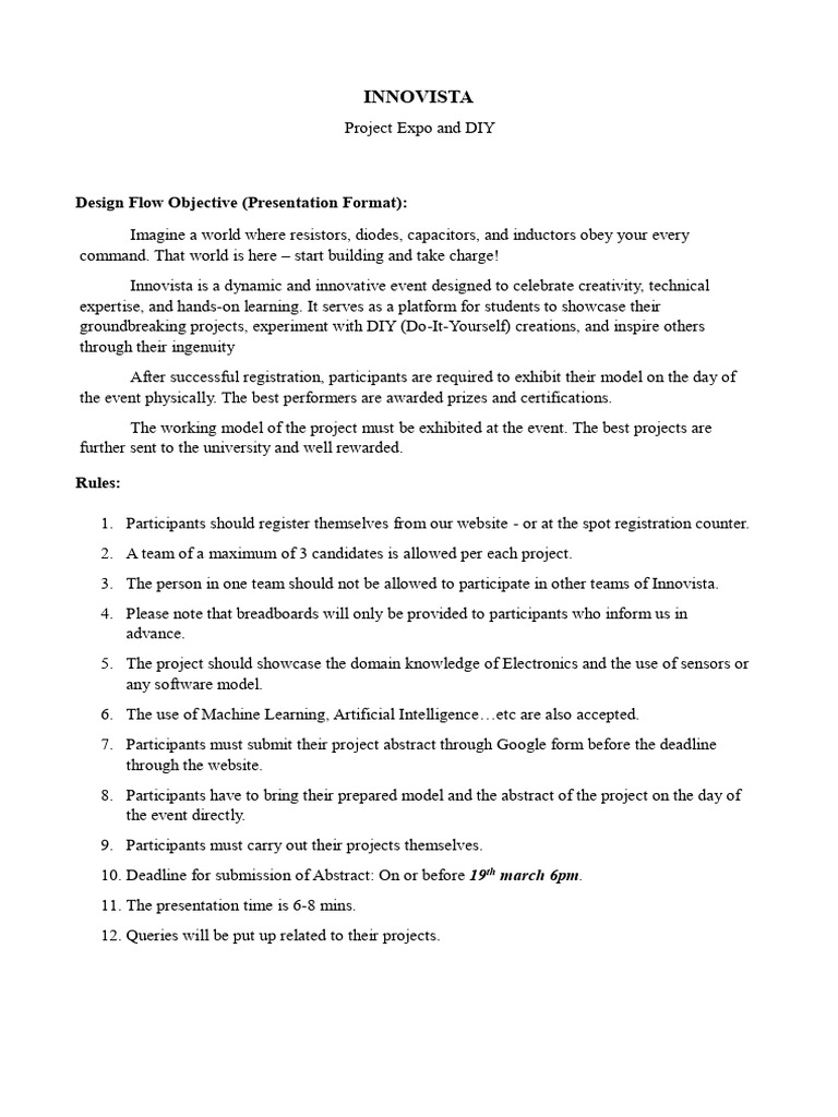 Innovista Project Expo Guidelines | PDF