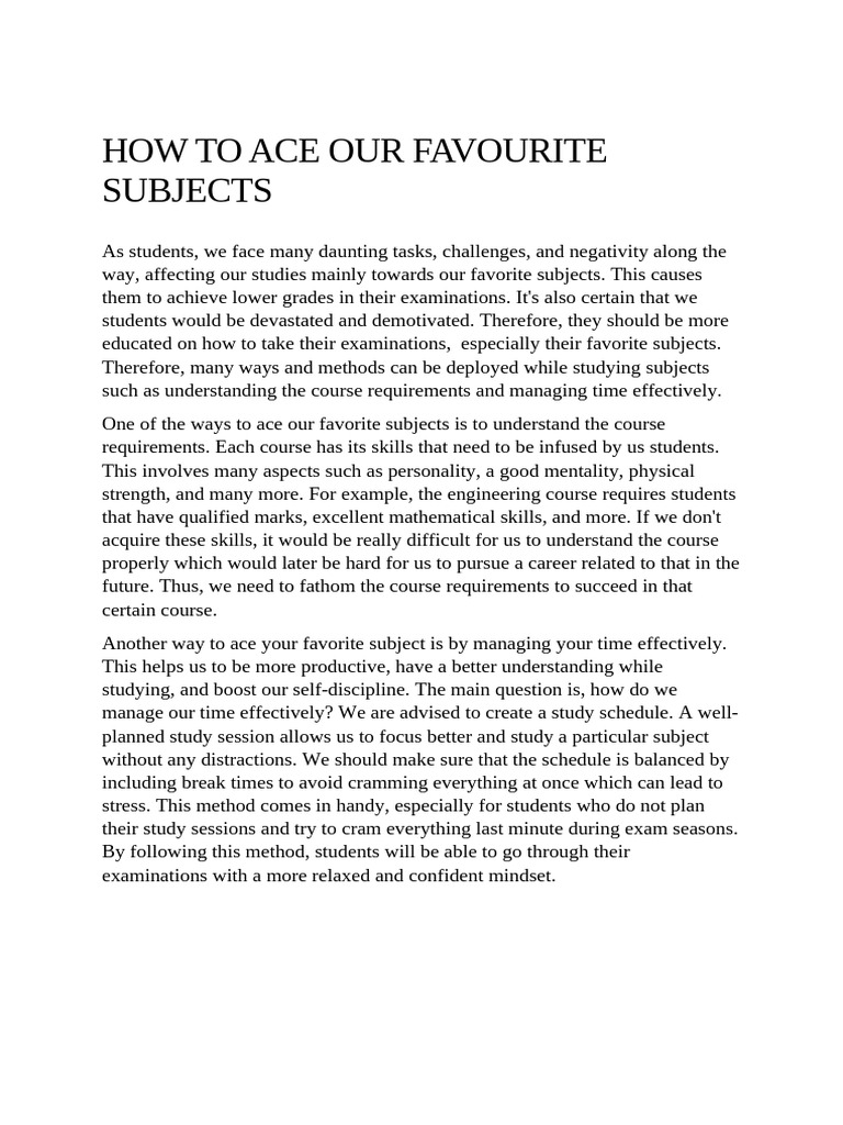 HOW TO ACE OUR FAVOURITE SUBJECTS Essay Example. | PDF | Behavior ...
