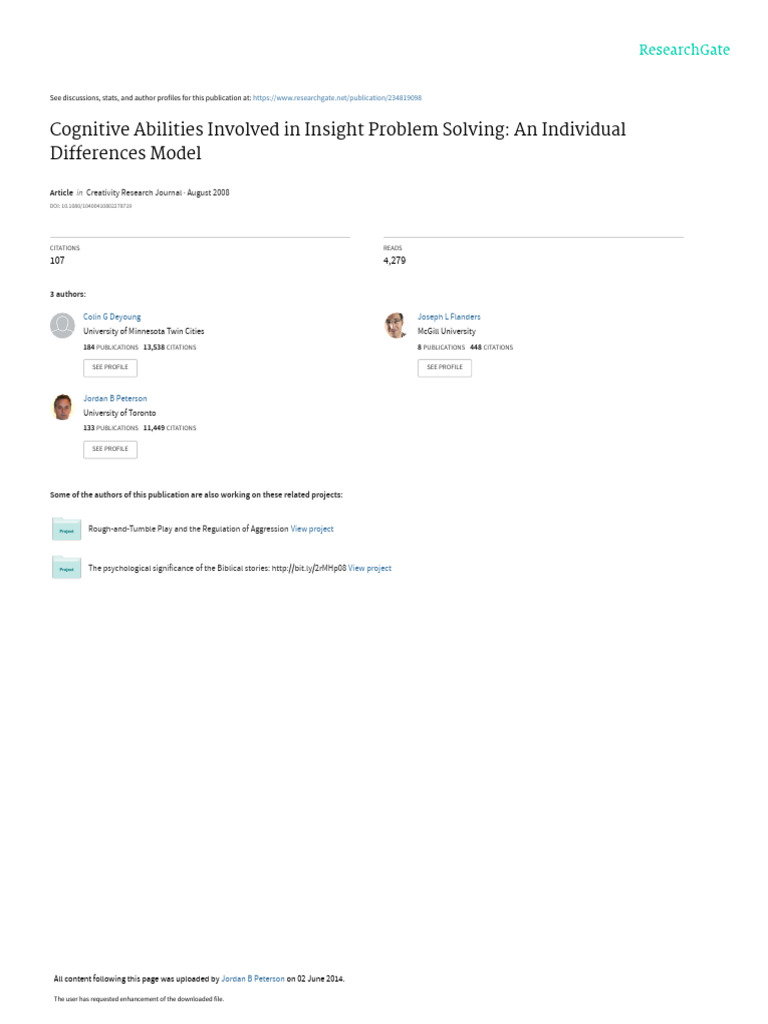 Insight Problem Solving Abilities Model | PDF | Insight | Thought