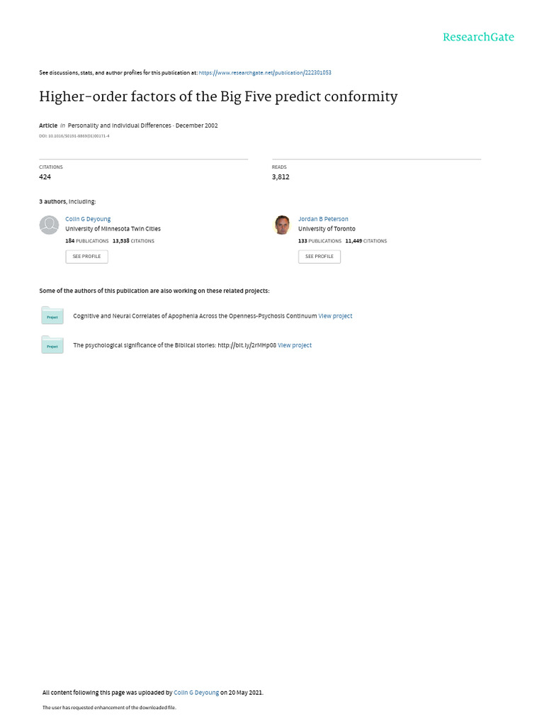 Higher-Order Factors of The Big Five Predict Confo | PDF | Psychology ...