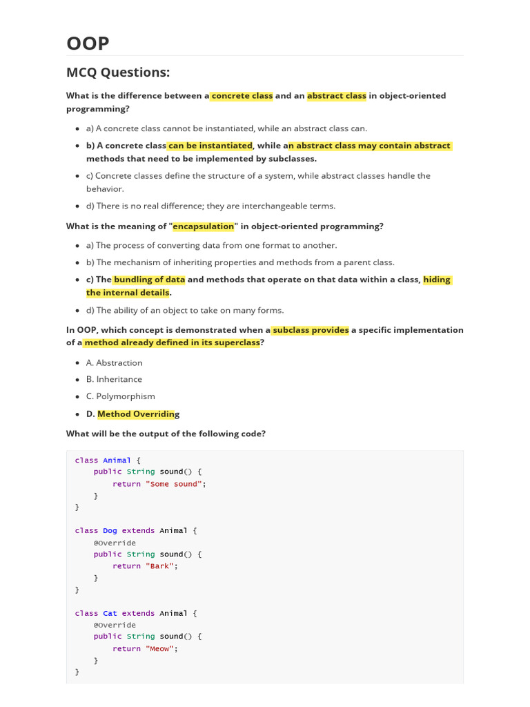 Question Bank Answers | PDF | Class (Computer Programming) | Inheritance (Object Oriented ...