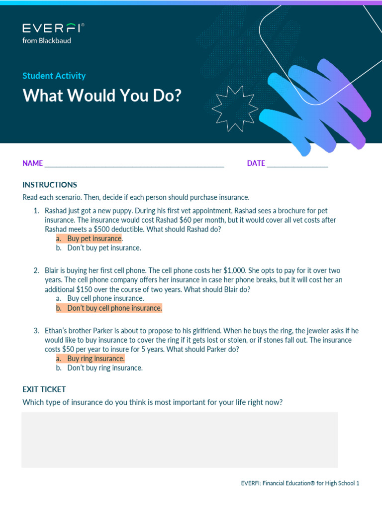 EVERFI FinancialLiteracy Insurance StudentActivity 3 | PDF