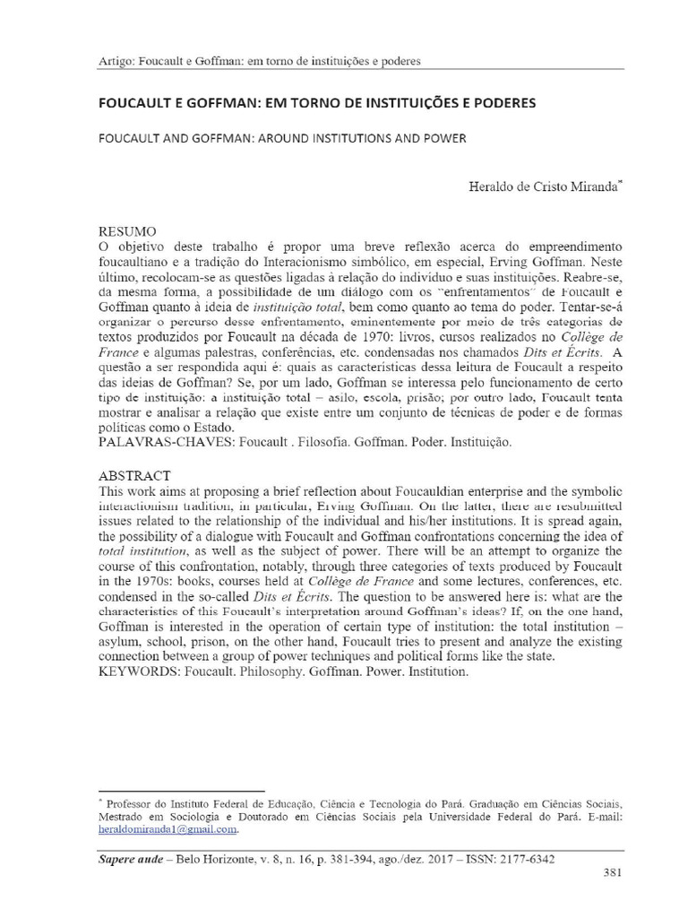 Texto 4 - Artigo - Foucault e Goffman | PDF