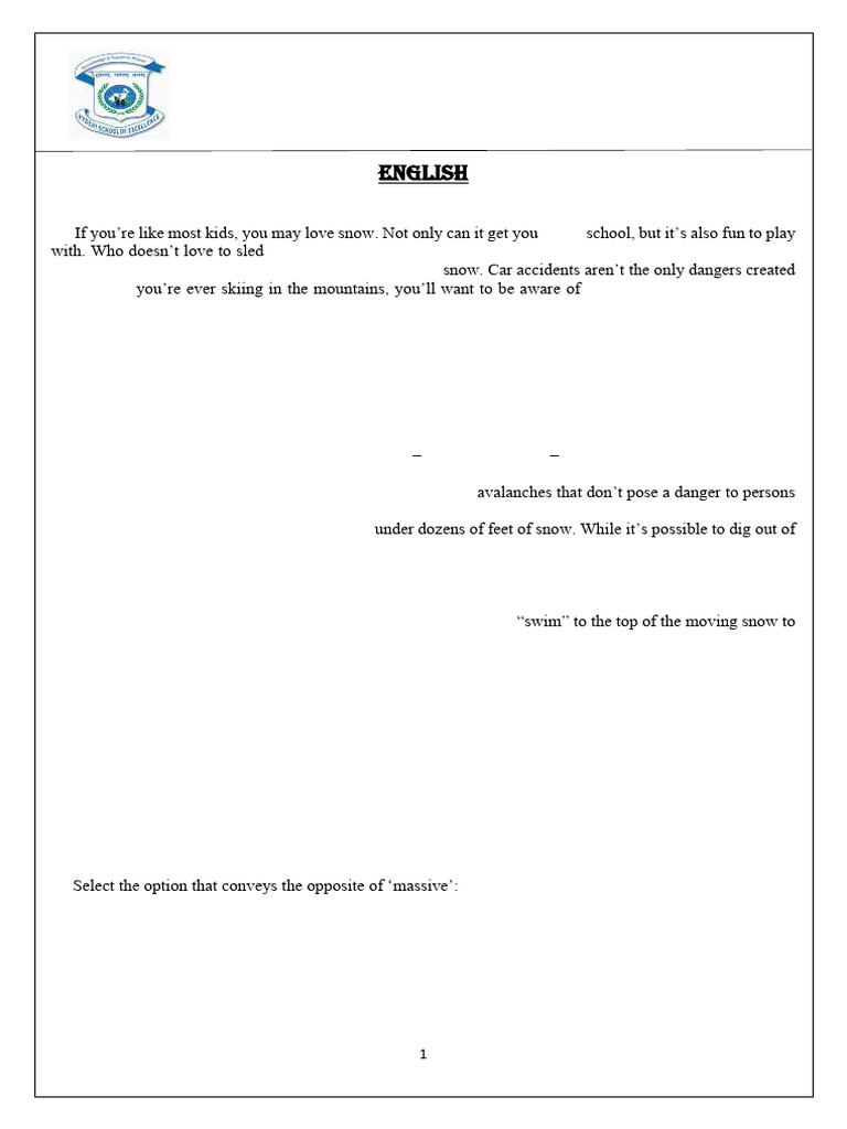 Class VIII English Assignment on Snow and Literature | PDF | Electrode ...