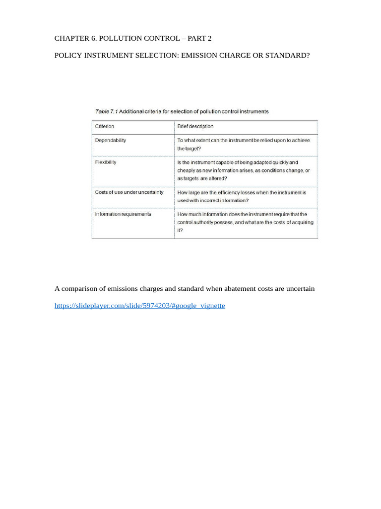 Emission Charges vs. Standards in Pollution Control | PDF