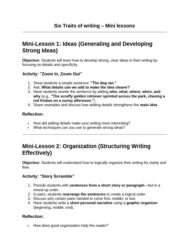 Six Traits Writing Mini Lessons | PDF | Proofreading | Linguistics
