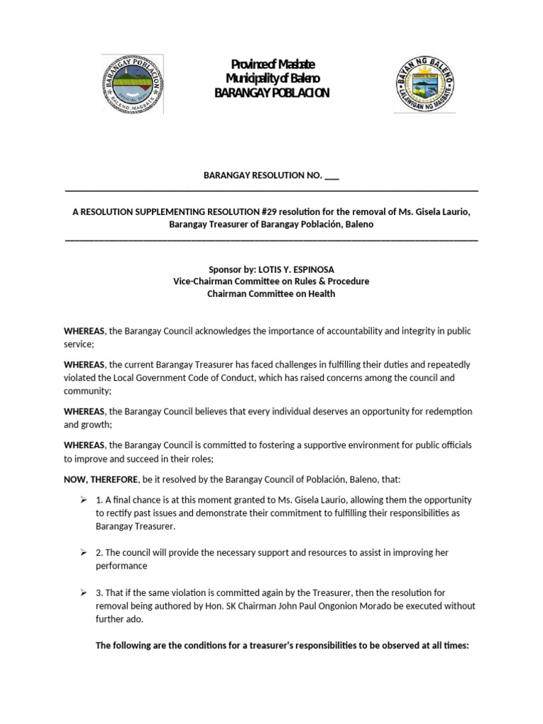 Barangay Resolution Supplementing Reso29 | PDF | Business