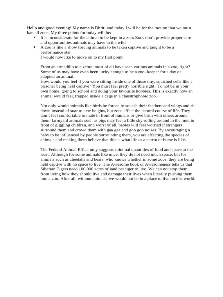 We Should Ban Zoos Docx Debate | PDF