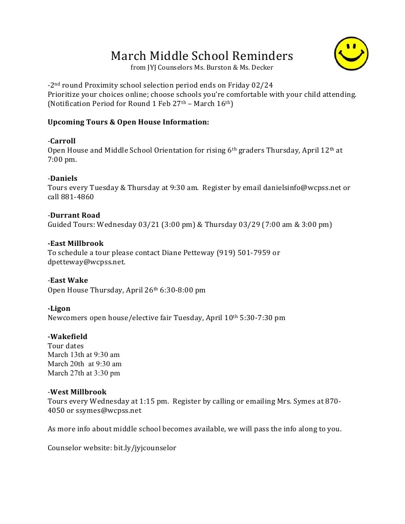 March Middle School Reminders | PDF