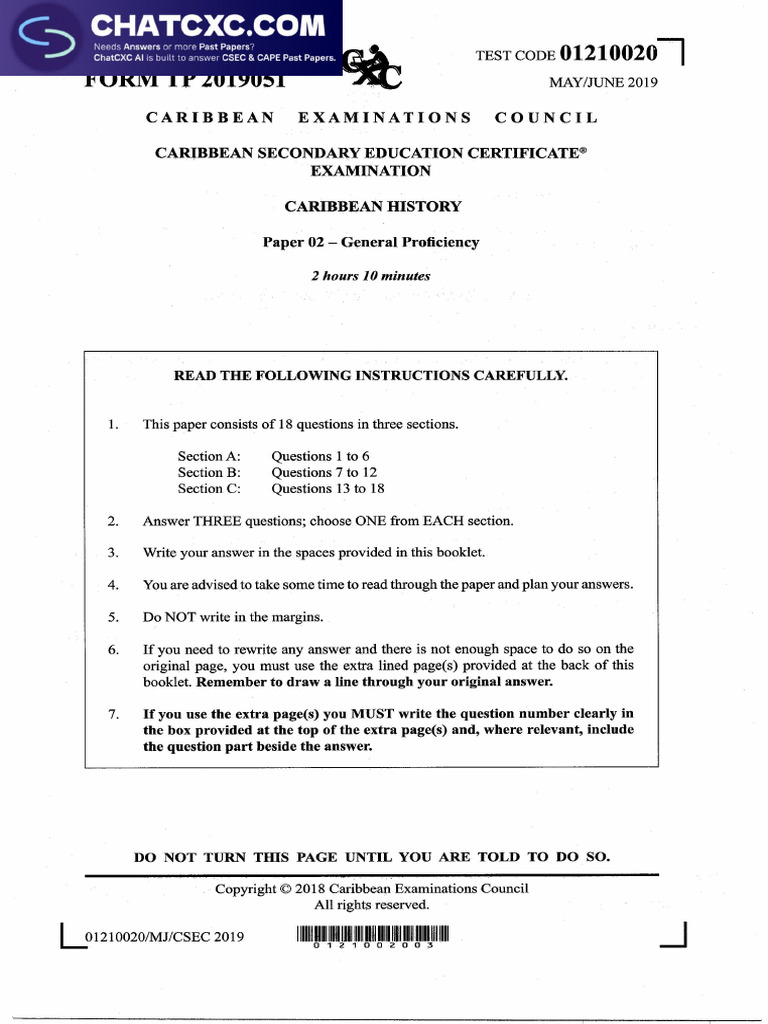 CSEC Caribbean History P2 2019 | PDF