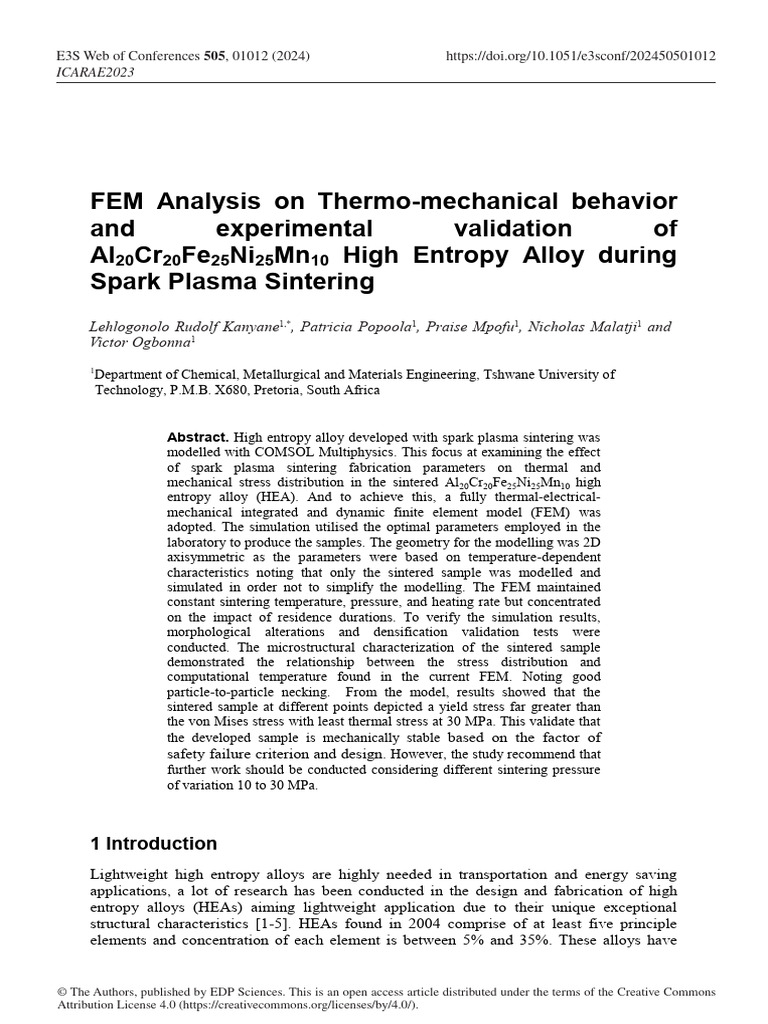 FEM Analysis On Thermo-Mechanical Behavior and Exp | PDF | Sintering | Building Engineering