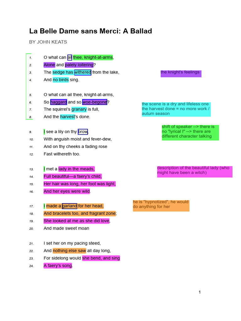 Keats, John - La Belle Dame Sans Merci | PDF | European Legendary ...