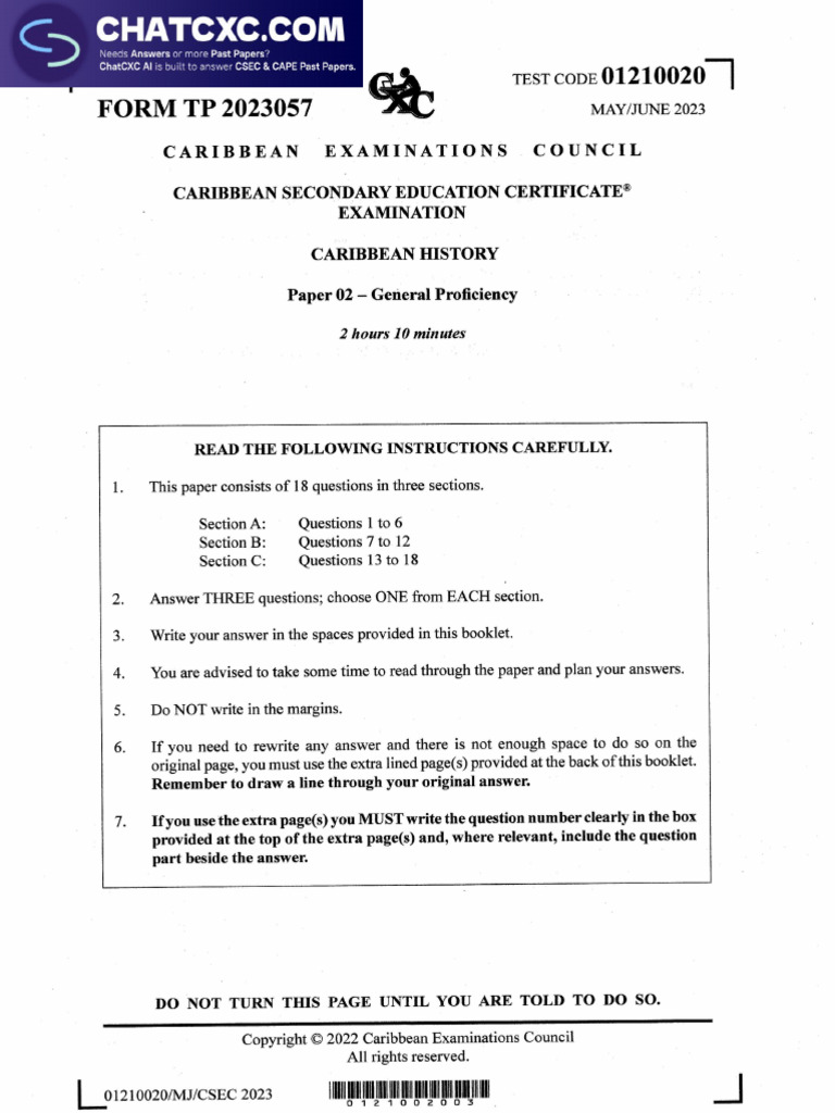 CSEC Caribbean History P2 2023 | PDF