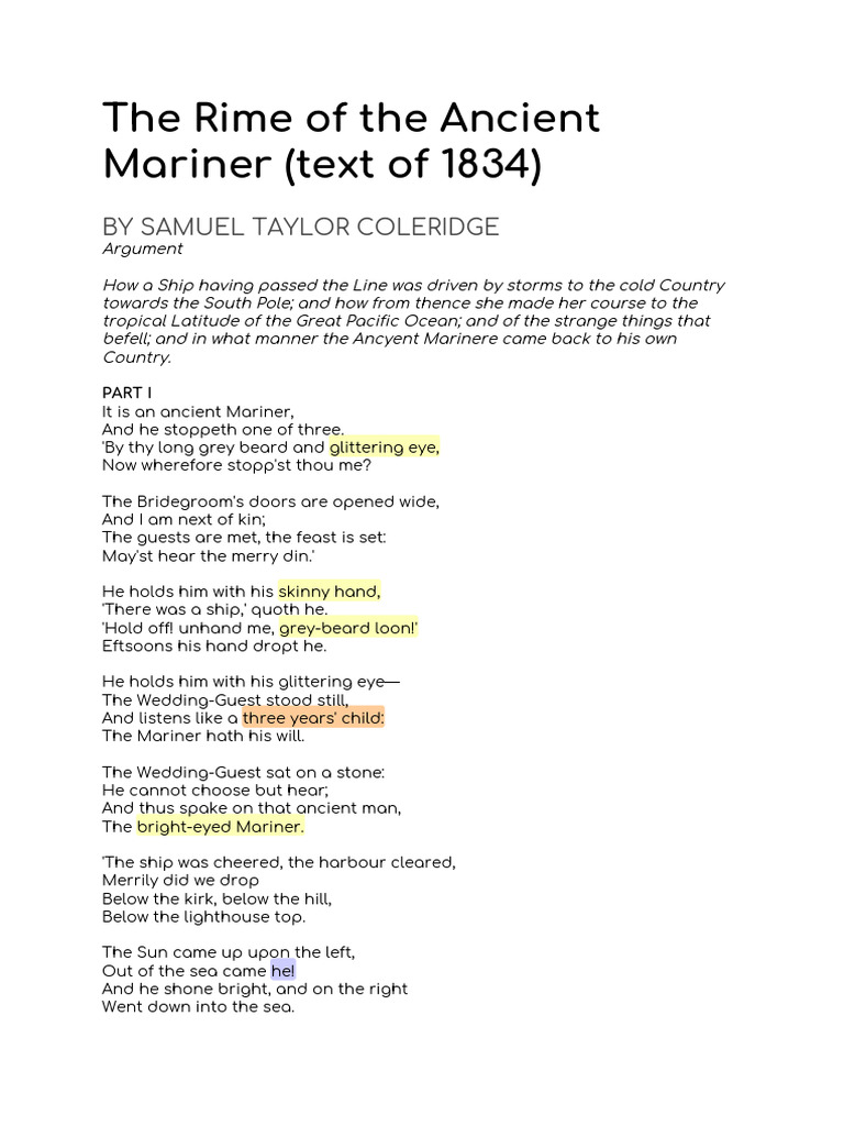Coleridge, Samuel Taylor - The Rime of the Ancient Mariner | PDF