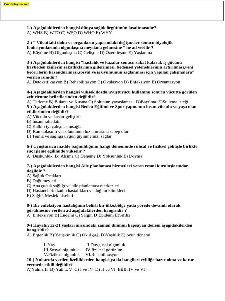 9.Sinif-Saglik-Bilgisi-1.Donem-2.Yazili-Sorulari-2 | PDF