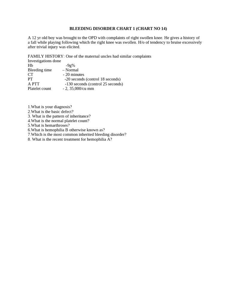 BLEEDING DISORDER CHARTS | PDF
