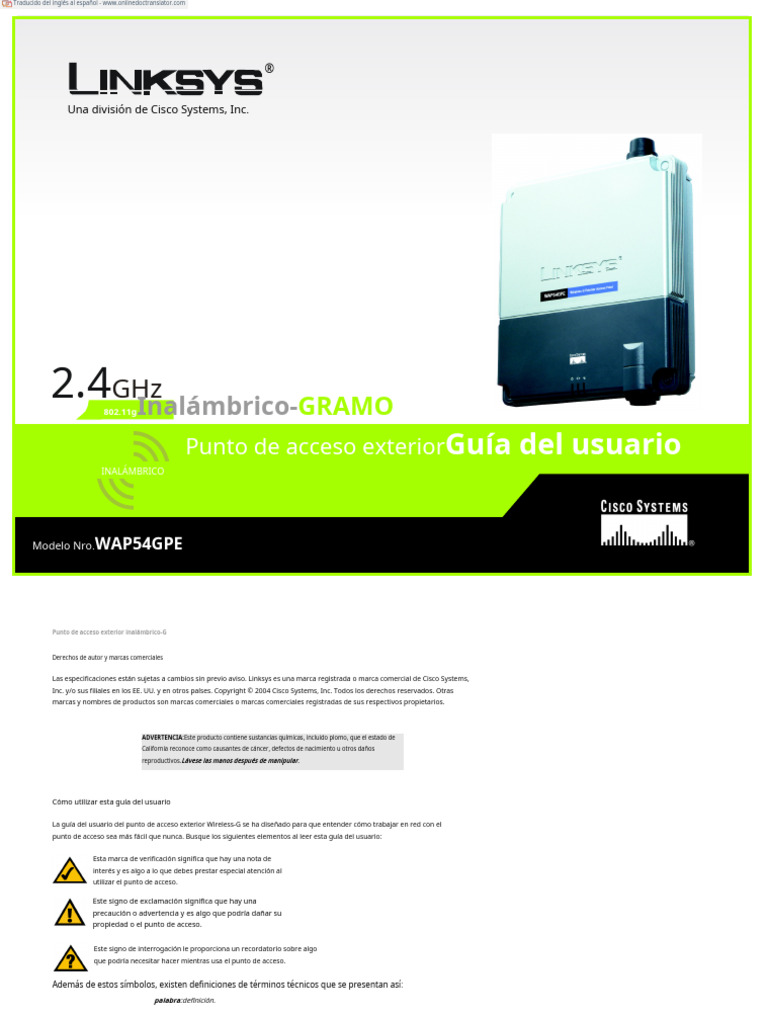 Wap54gpe Ug - En.es | PDF | Red de computadoras | Punto de acceso ...
