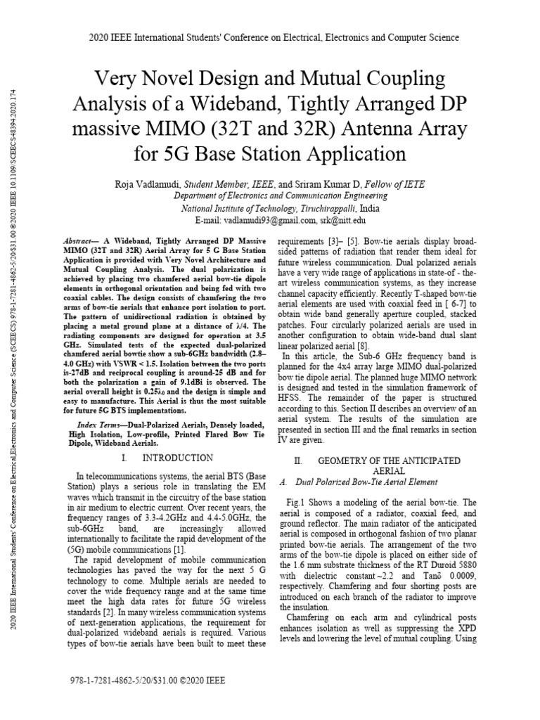 Very Novel Design and Mutual Coupling Analysis of a Wideband, Tightly Arranged DP massive MIMO ...
