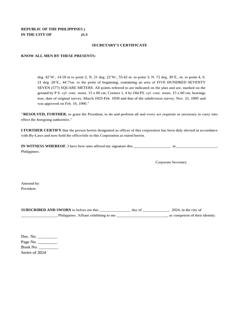 Corporate Secretary Certificate Sample | PDF