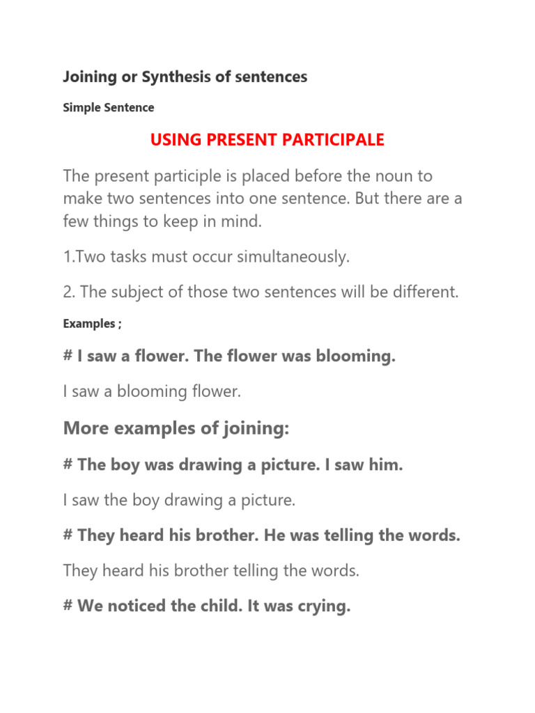 Joining Sentences with Participles and Infinitives | PDF | Verb ...
