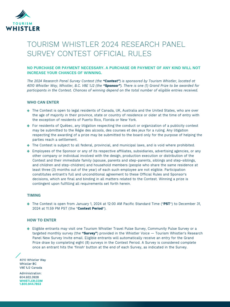 Tourism - Whistler - Research - Panel - Rules - 2024 Research Panel ...