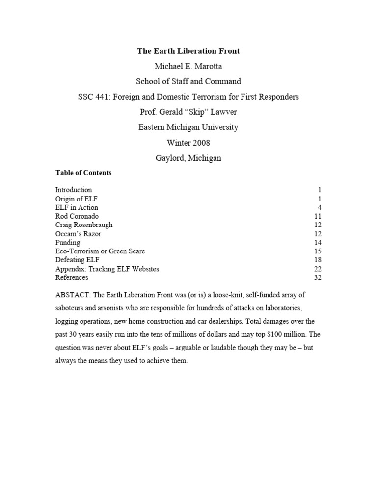 The Earth Liberation Front | PDF