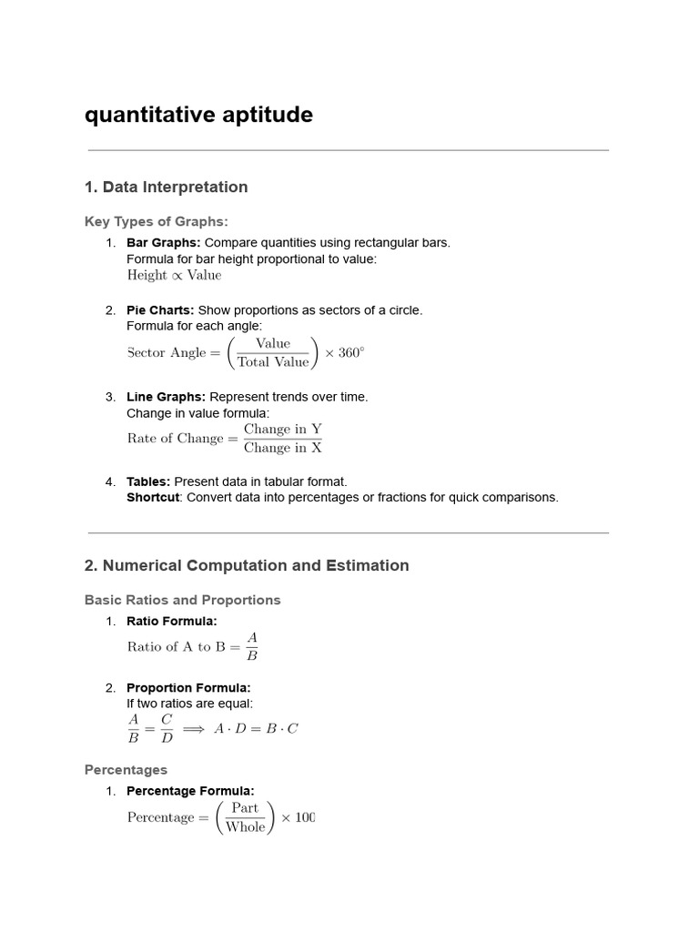 Quantitative Aptitude Formulas & Tricks | PDF | Area | Logarithm