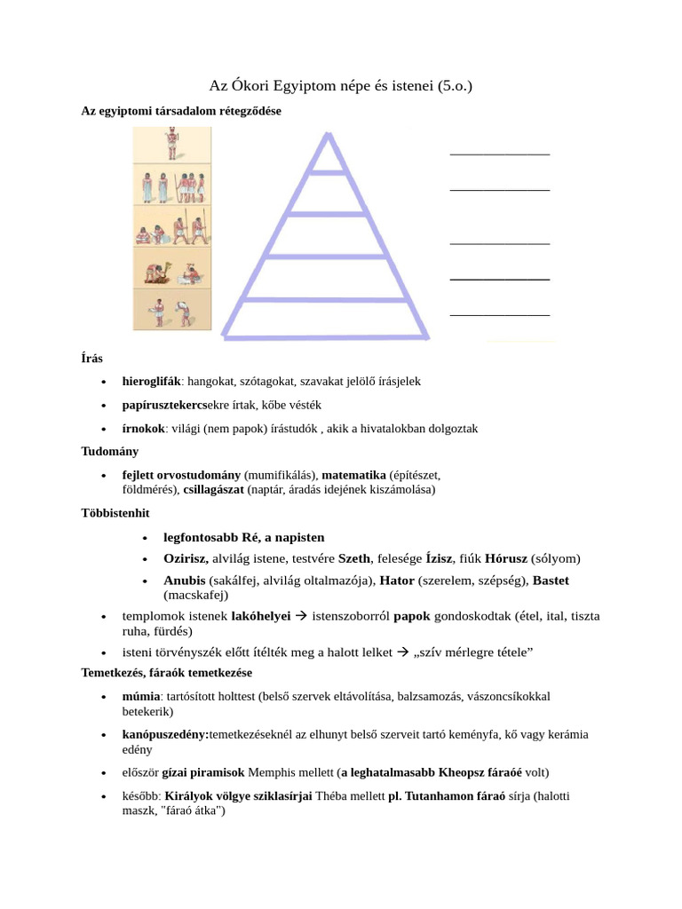 Az Ókori Egyiptom Népe És Istenei Vázlat | PDF
