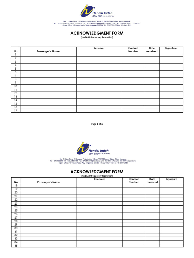 Acknowledgment Form Counter | PDF