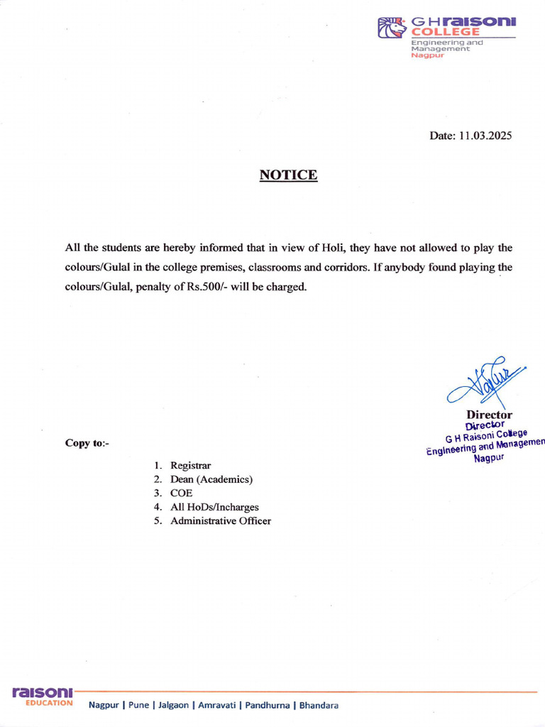 Notice For Students GHRCEMN - 0001 | PDF