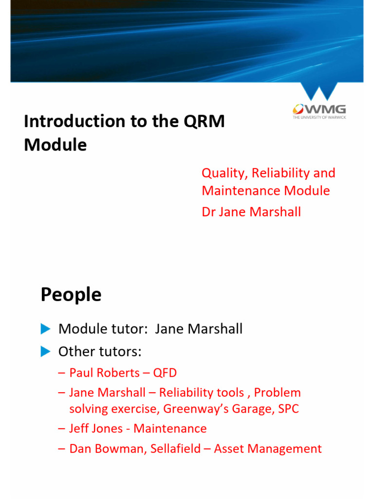 Introduction QRM A1FT | PDF | Reliability Engineering | Lecture