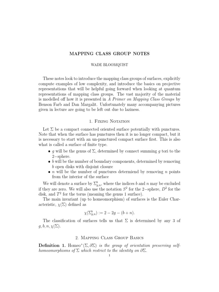 Mapping Class Group Notes | PDF | Functions And Mappings | Differential ...