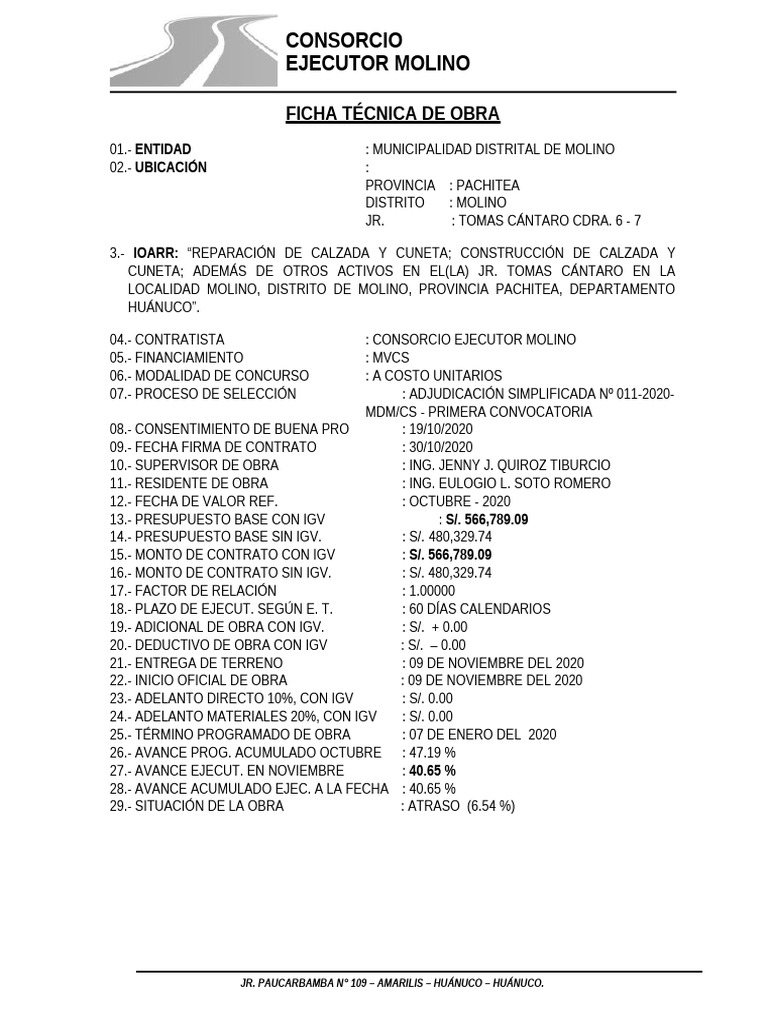 1 FICHA TEC. OBRA | PDF