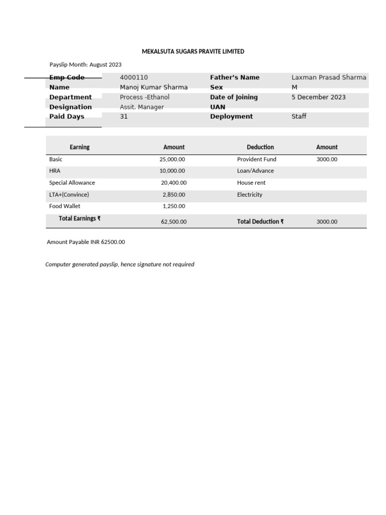 MSPL-PAYSLIP ManojKumar | PDF