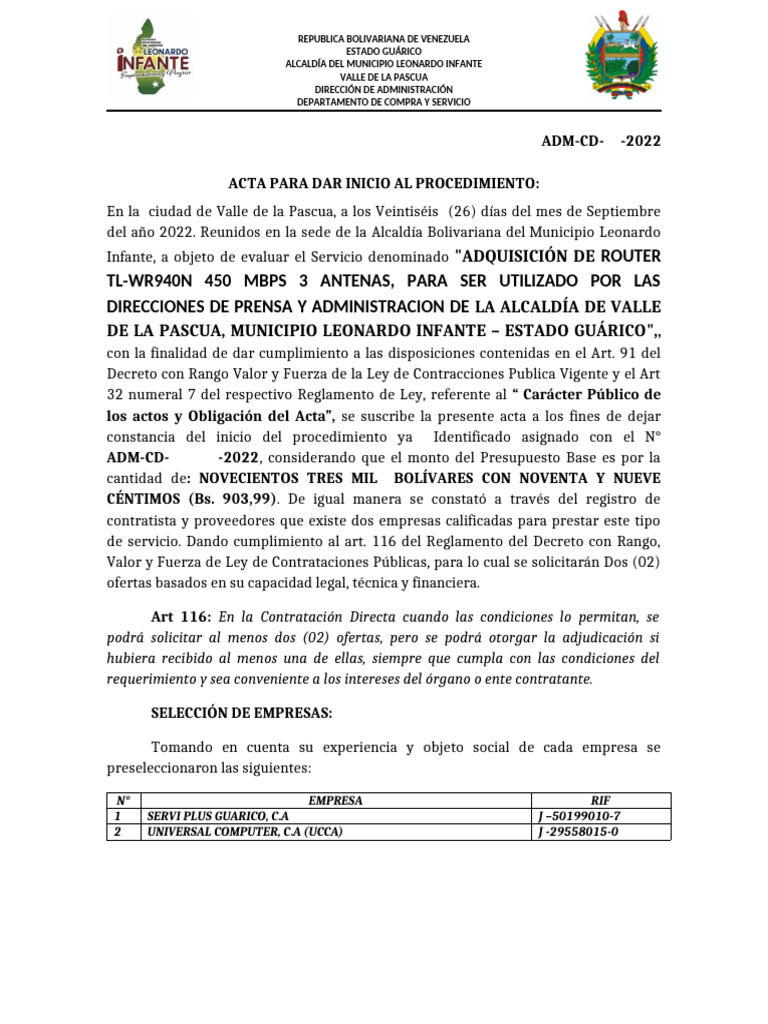 4. Acta Inicio Procedimiento Adm-CD-017-2022 | PDF | Gobierno