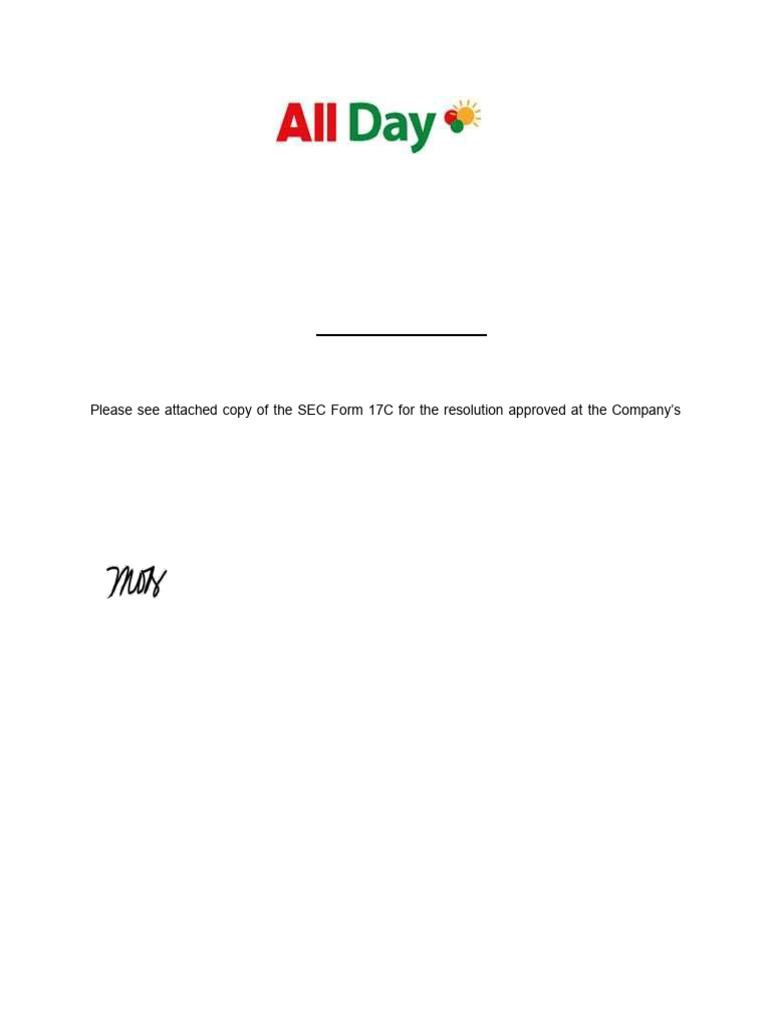 ALLDY PSE SEC Form 17C Board Resolution | PDF | Securities (Finance ...